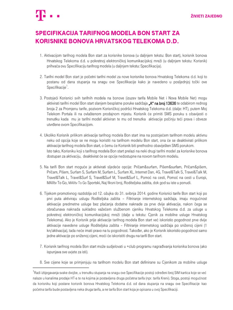 Bon Start Tarifni Model Za Korisnike Bonova | PDF