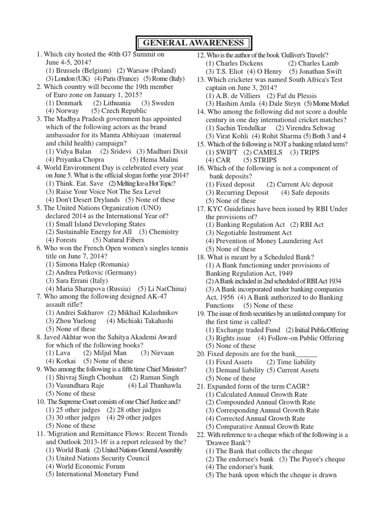 General Awareness | PDF | Sales | Banks