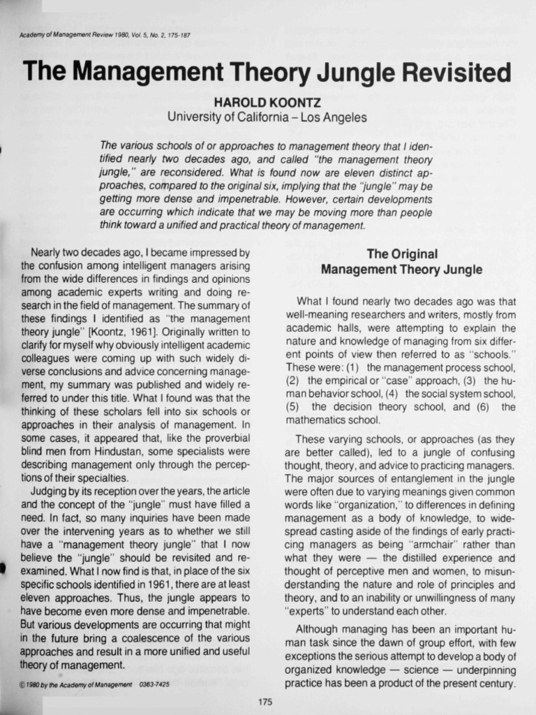 Koontz - The Management Theory Jungle Revisited | PDF | Motivation ...
