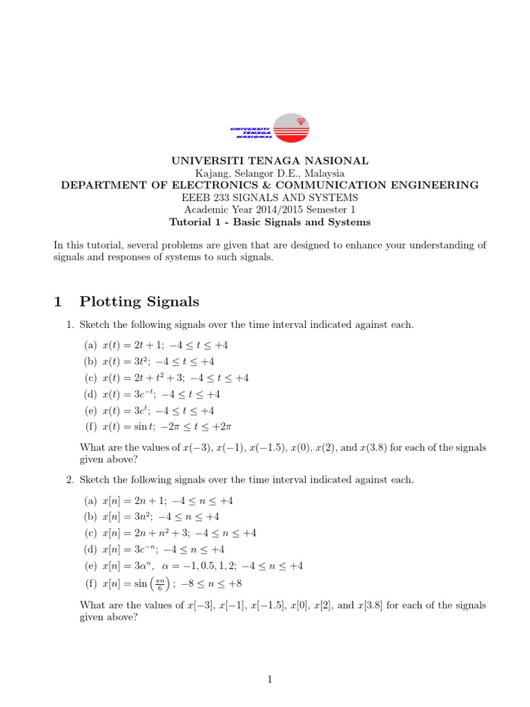 Tutorial 1 | PDF | Signal (Electrical Engineering) | Frequency