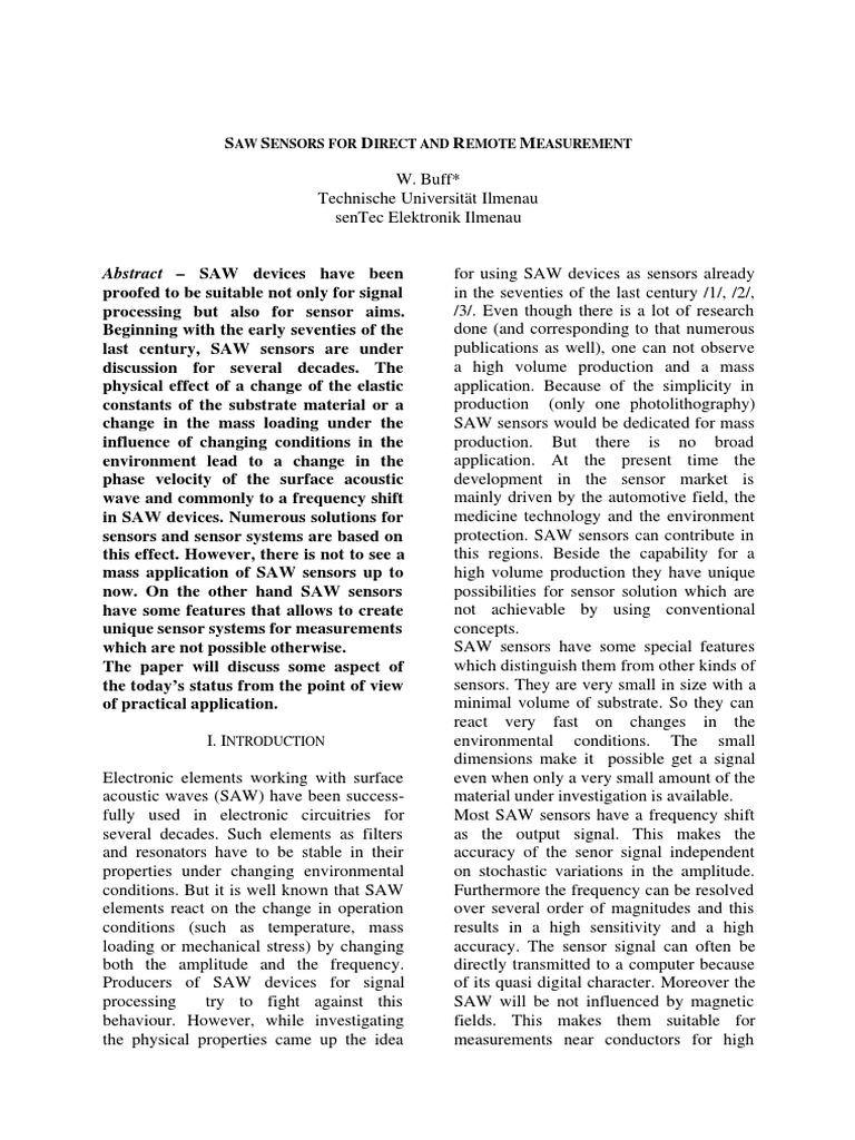 SAW Sensors for Direct and Remote Measurement: Applications, Operating ...