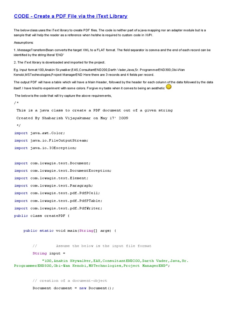 Create A PDF File Via The IText Library | Download Free PDF | Portable ...