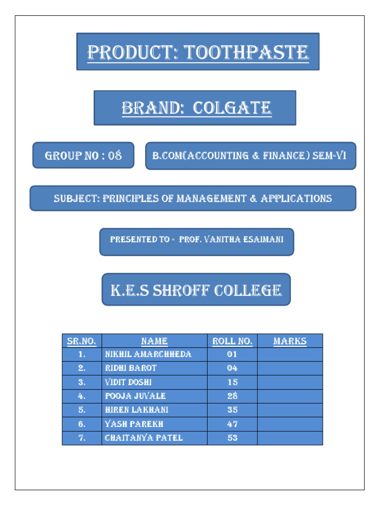 Product: Toothpaste: Brand: Colgate | PDF | Mouth | Dentistry