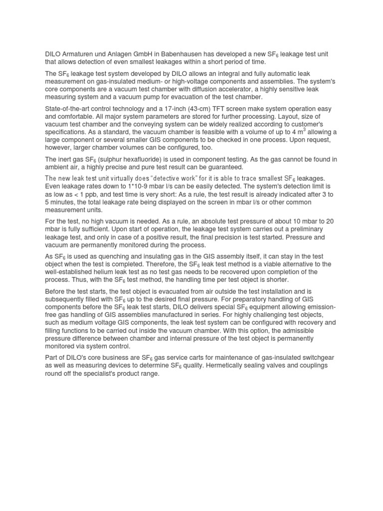 Dilo Test Equipment For Leak Detection in GIS | PDF | Leak | Vacuum