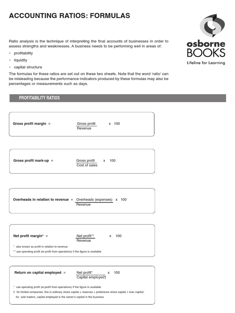 Accounting Ratios: Formulas | PDF | Revenue | Profit (Accounting)