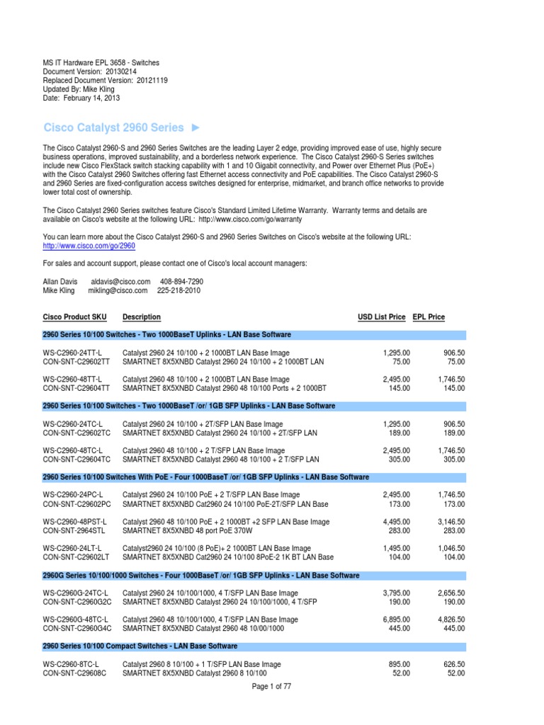 2013 02 Switches Equip Price List | PDF | Network Switch | Cisco Systems