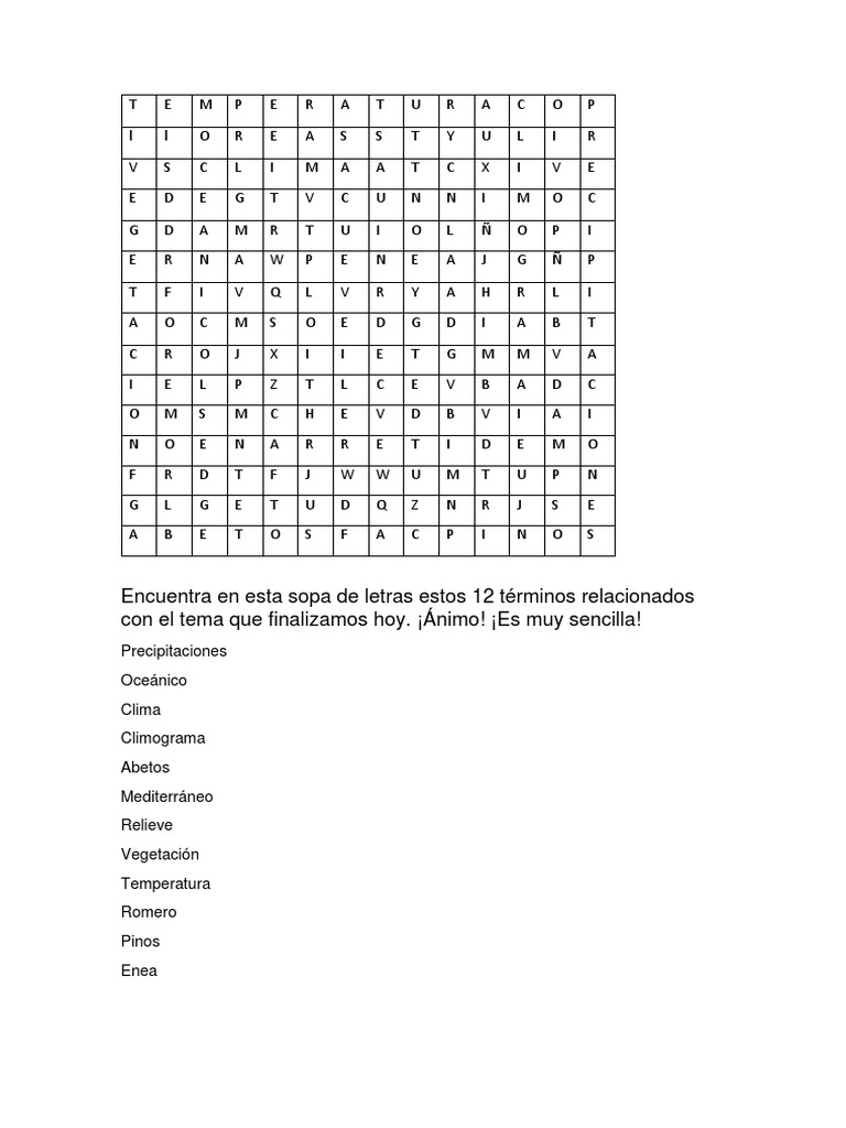 Sopa de Letras Tema 9 El Clima | PDF