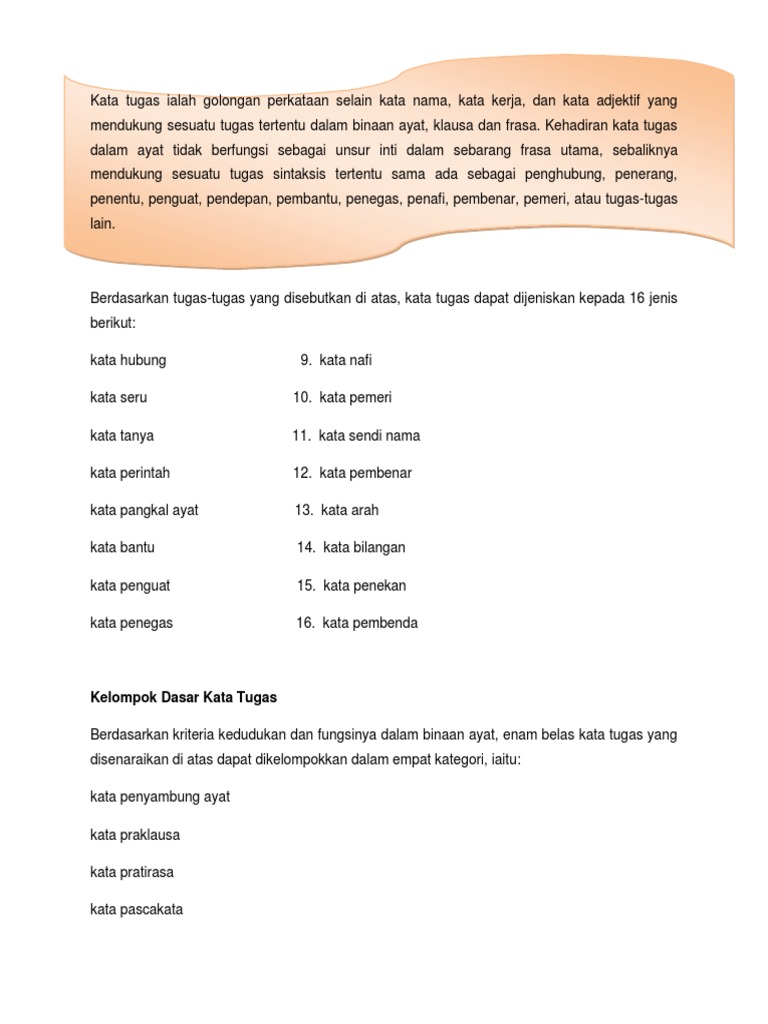 Kata Tugas Ialah Golongan Perkataan Selain Kata Nama | PDF