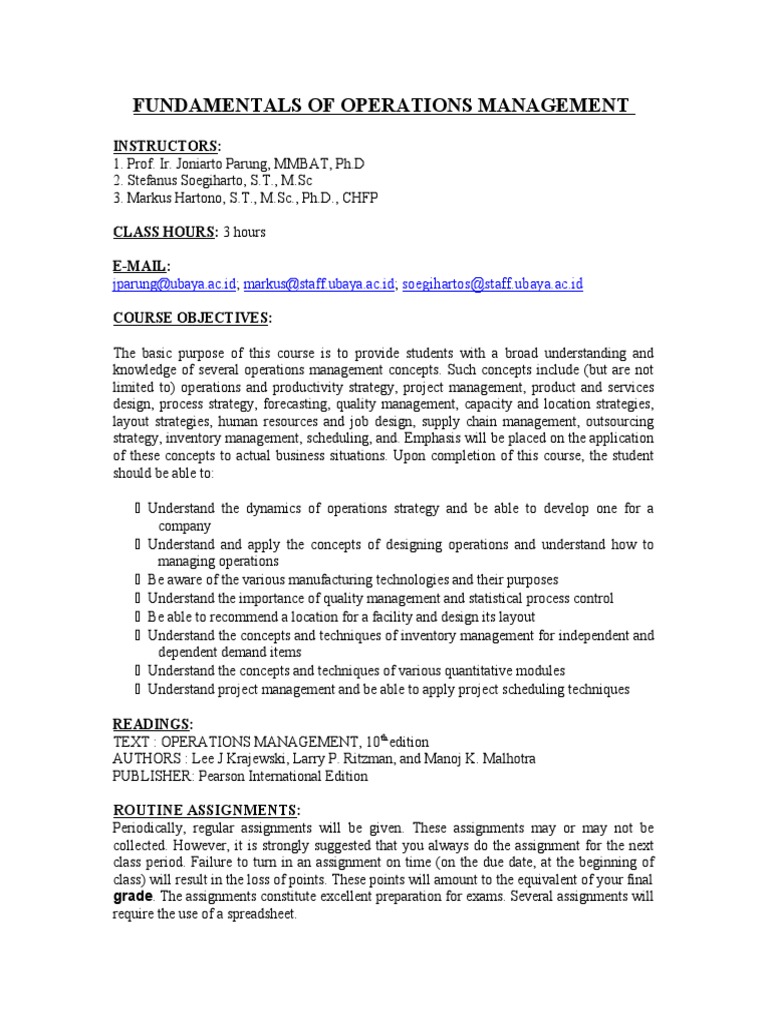 Operations Management Syllabus-Ibn-2013 | PDF | Business