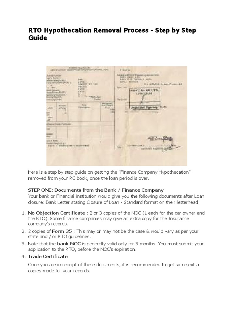 RTO Hypothecation Removal Process | PDF | Service Industries | Business