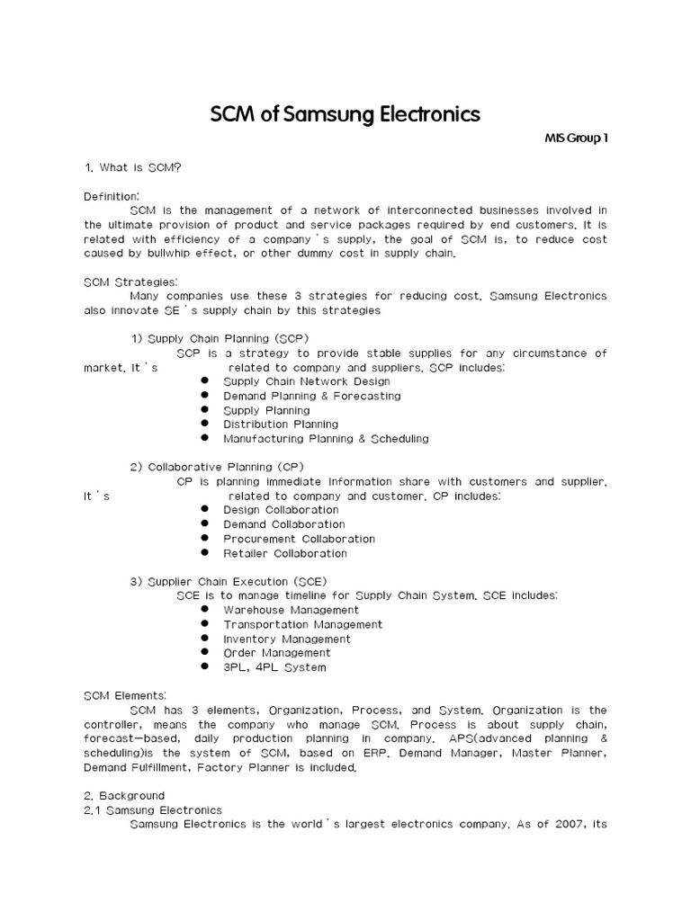 (Group1) Samsung Electronics - SCM | PDF | Supply Chain Management ...