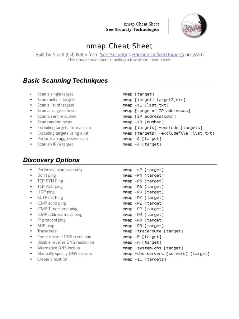 Nmap Cheat Sheet: Basic Scanning Techniques | PDF | Domain Name System ...