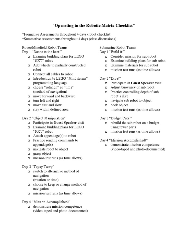 p40 Lesson 1 Mission Checklists | PDF