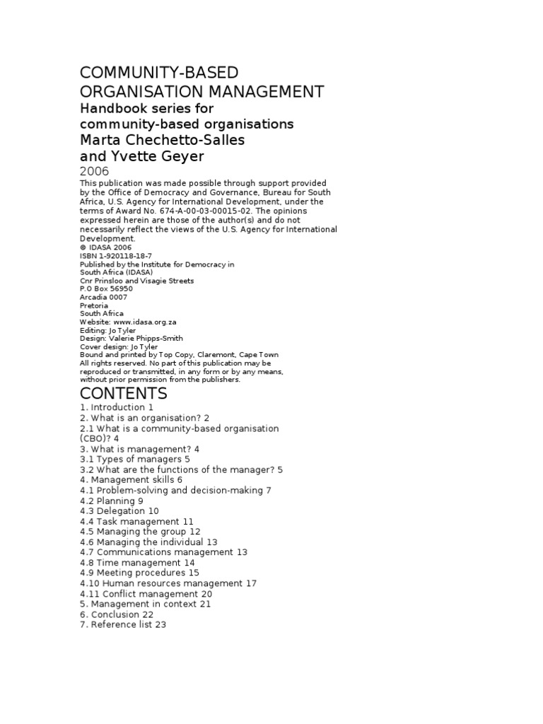 Community-Based Organisation Management | PDF | Mediation | Employment