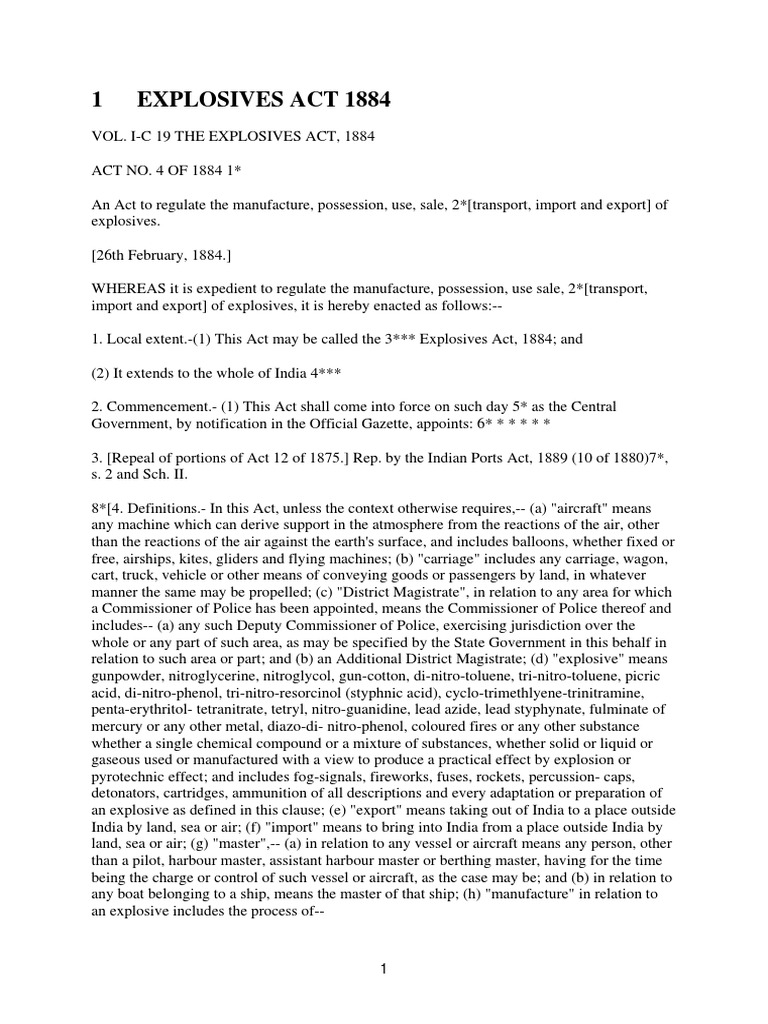 Explosives Act 1884 | PDF