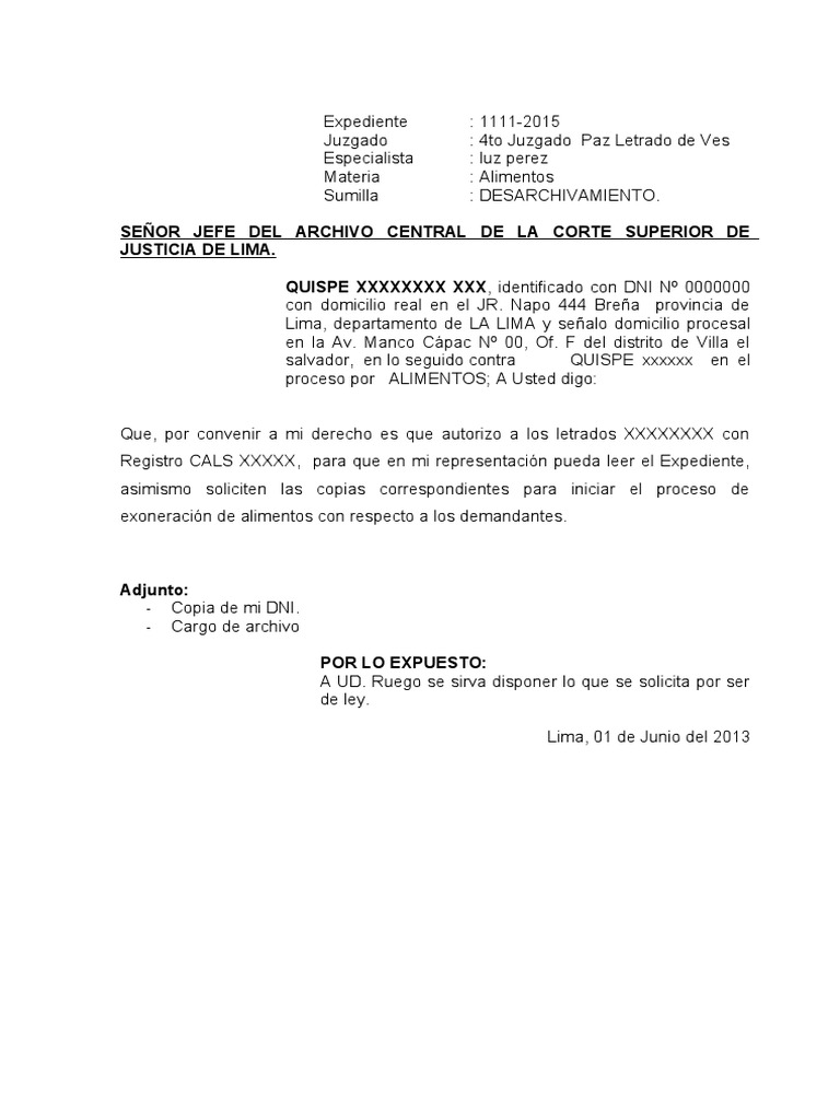 Modelo De Desarchivamiento De Expediente Pdf