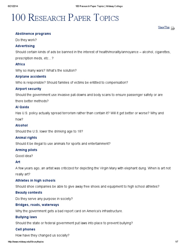 100 Research Paper Topics for Students | PDF | The United States | Obesity