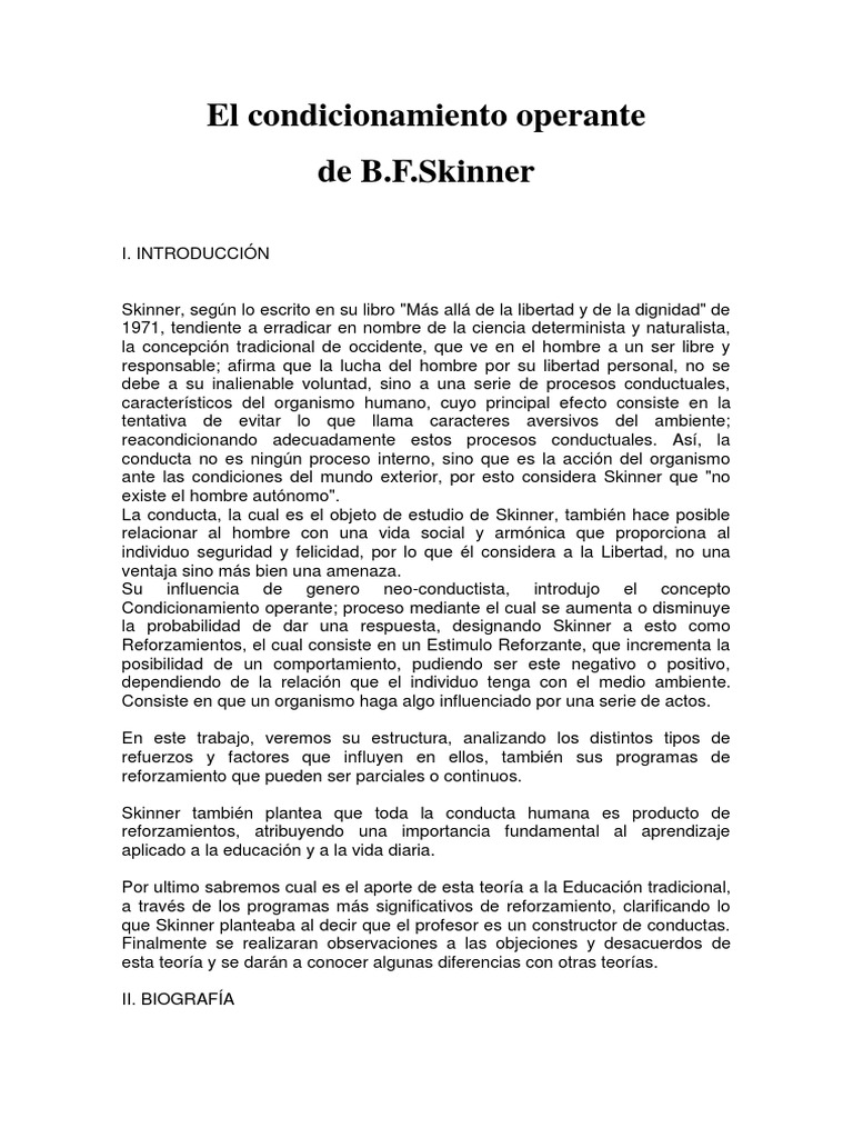 El Condicionamiento Operante de Skinner | PDF | Comportamiento | Reforzamiento