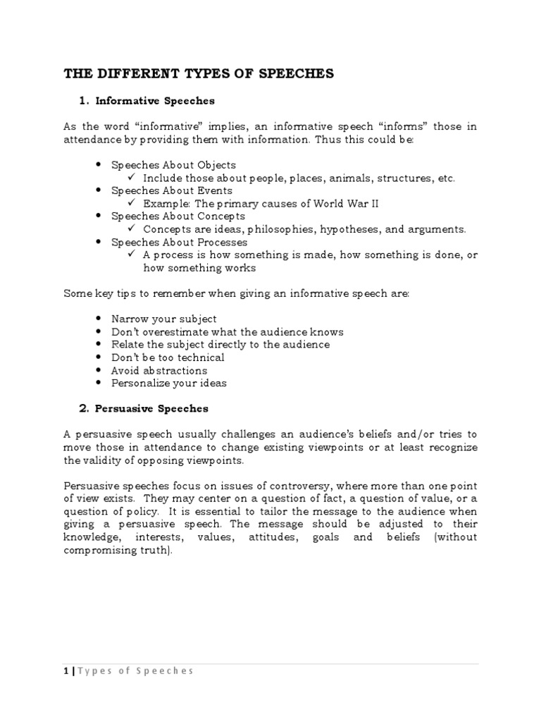 Types of Speeches | PDF | Public Speaking | Persuasion