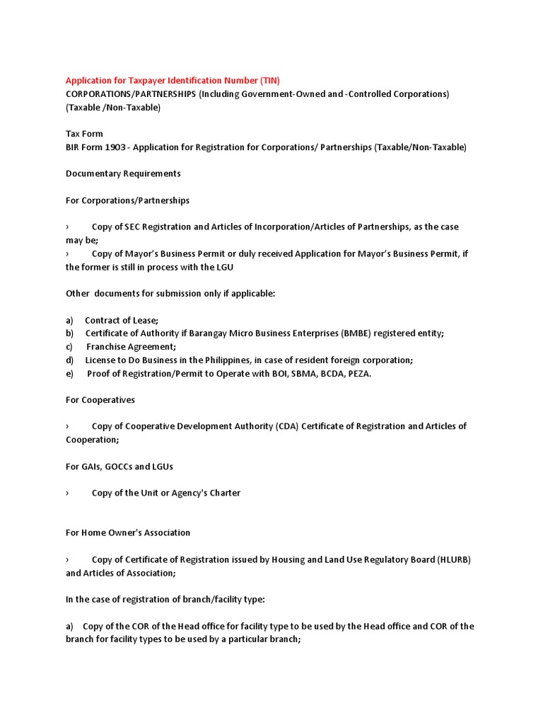 Application For Taxpayer Identification Number (TIN) | PDF | Invoice ...