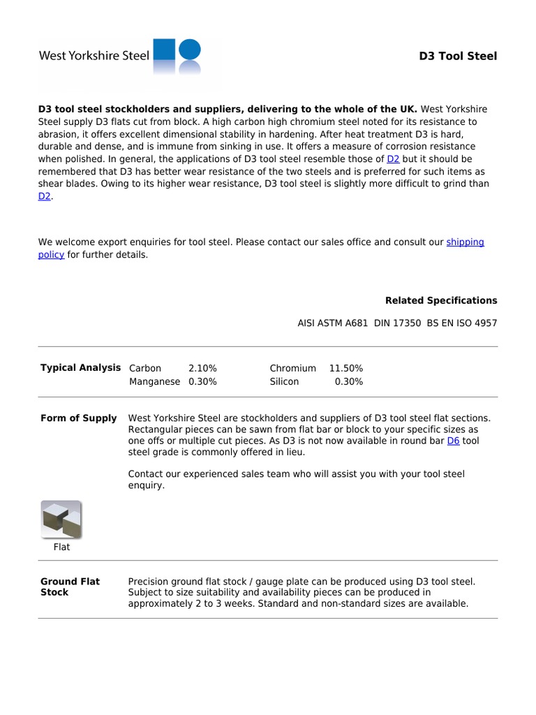 D3 Tool Steel Properties Applications | PDF | Annealing (Metallurgy ...