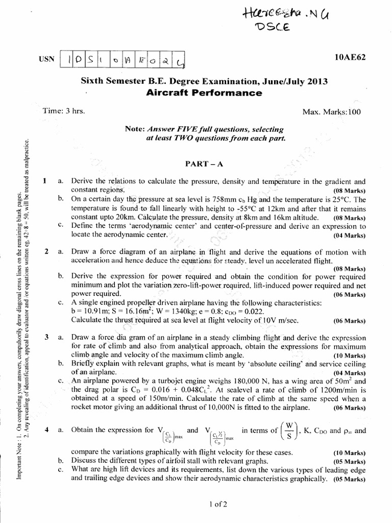 Aircraft Performance | Download Free PDF | Fluid Dynamics | Aerospace ...
