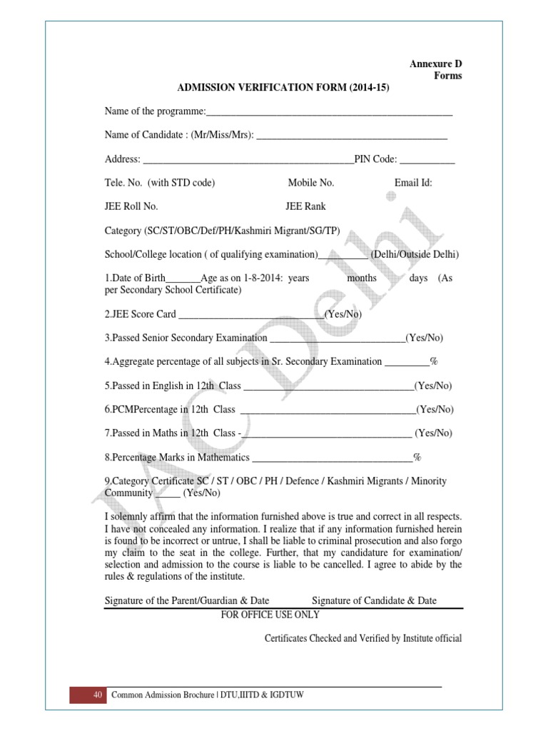 JAC Delhi - Admission Verification Form | PDF