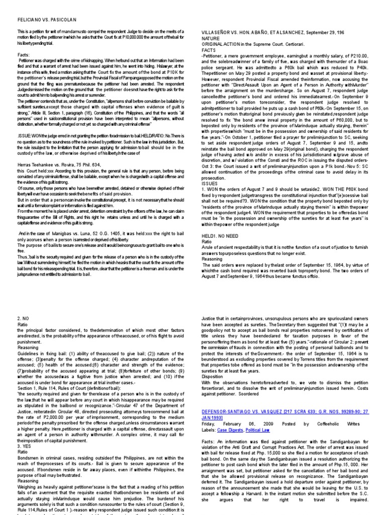 BAIL - Digested Cases | PDF | Bail | Arraignment