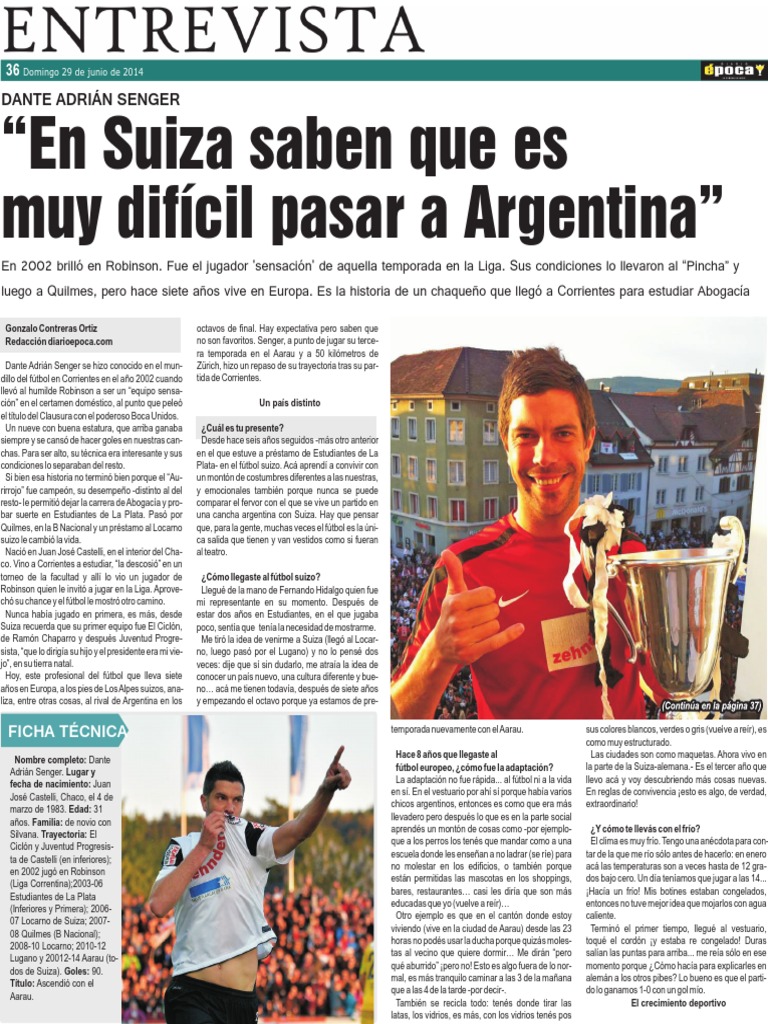 Dante Senger: De Corrientes a Suiza | PDF | Asociación de Futbol ...