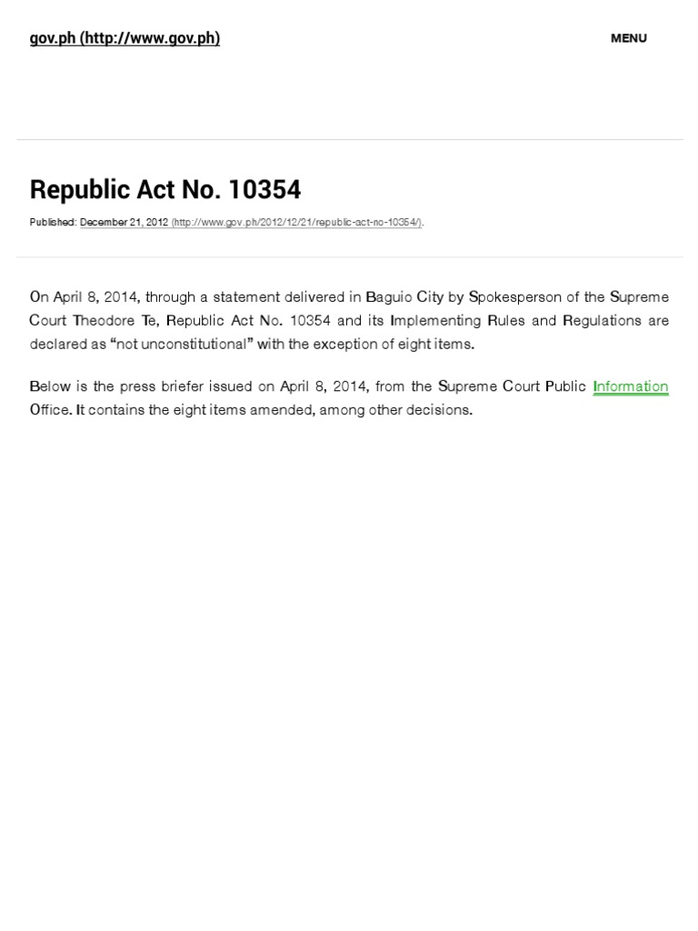 RA 10354 - Resp Parenthood and RH Act 2012 | PDF | Reproductive Health ...