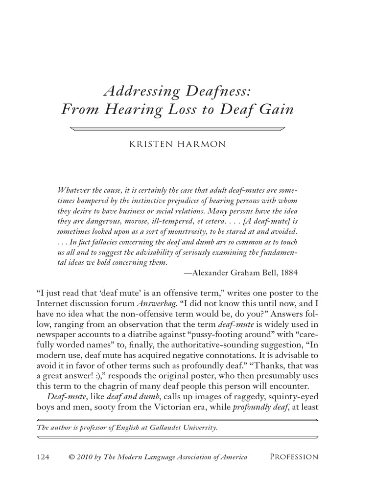 Addressing Deafness. From Hearing Loss To Deaf Gain.2010. | Download ...