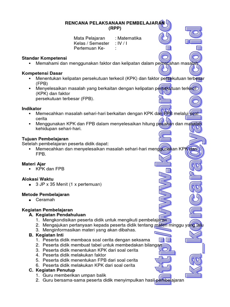 RPP Kelas 4 SD | PDF