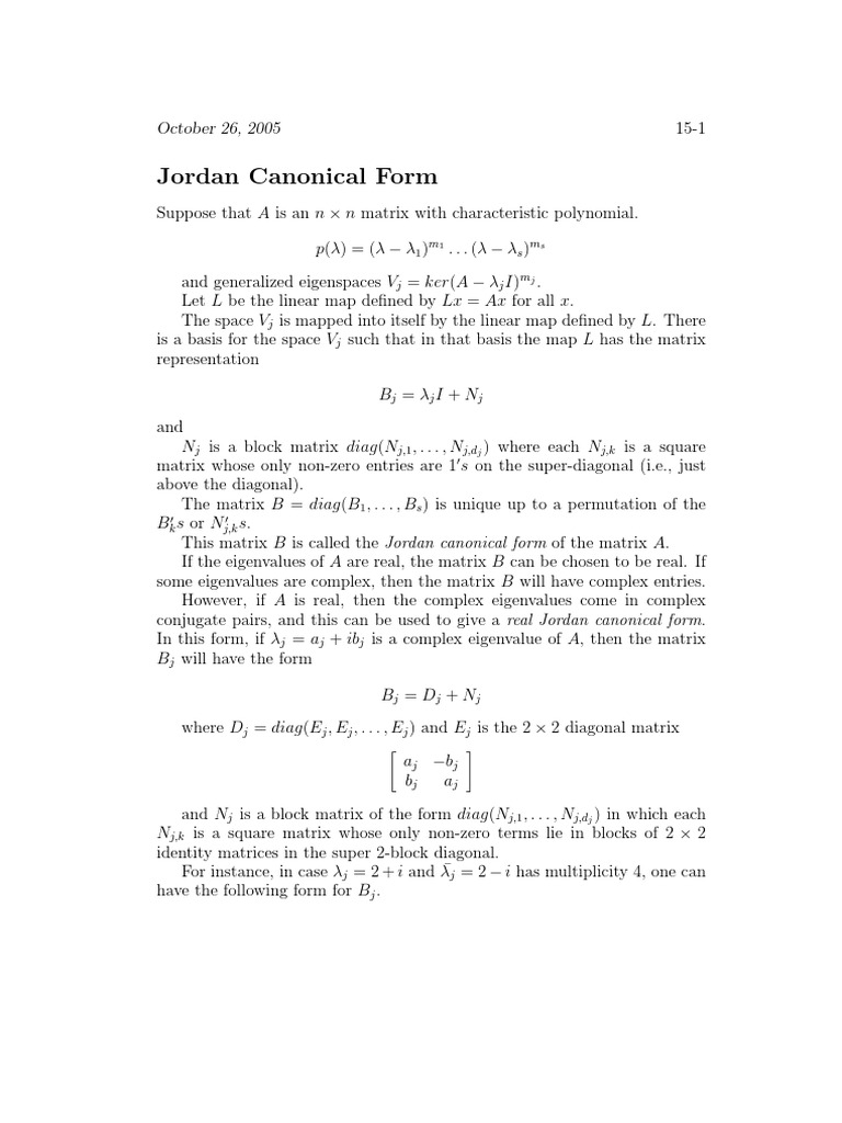 Jordan Canonical Form | PDF | Eigenvalues And Eigenvectors | Matrix ...