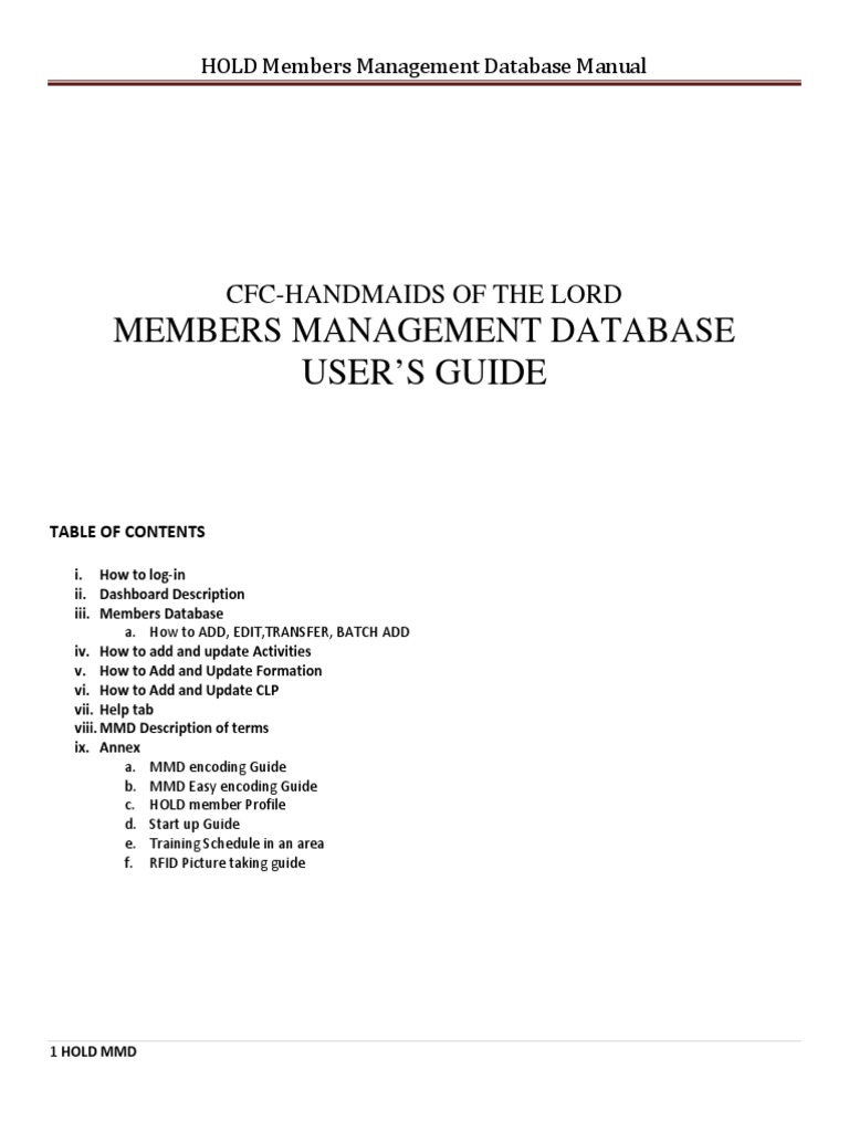 HOLD Members Management Database Manual | PDF | Comma Separated Values | Databases