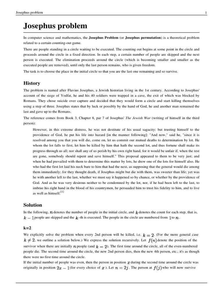 Josephus Problem | PDF | Discrete Mathematics | Mathematical Concepts