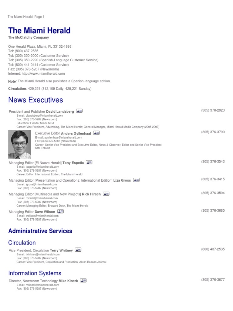 Who Is The Miami Herald Today? Here's Their List. | PDF | Newsroom | Email