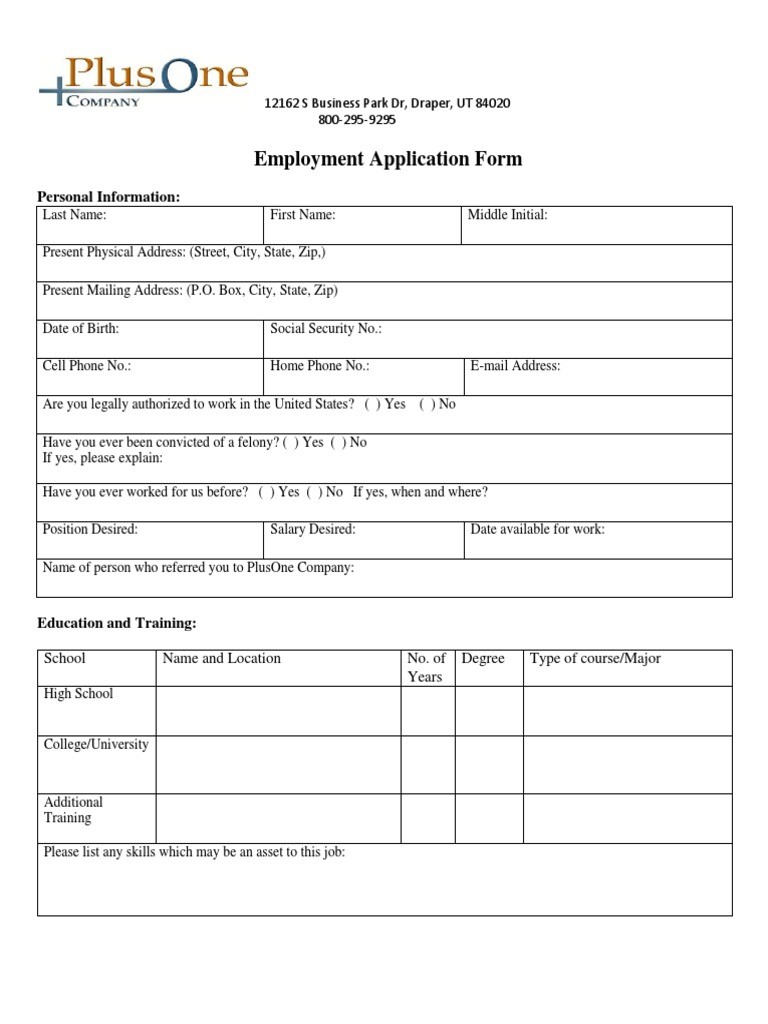 Employment Application Form: Personal Information | PDF