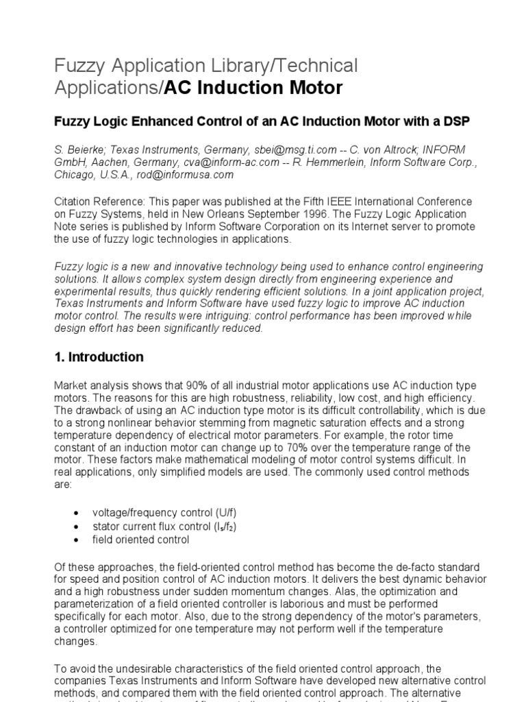 Fuzzy Control Of Ac Induction Pdf Control Theory Digital Signal