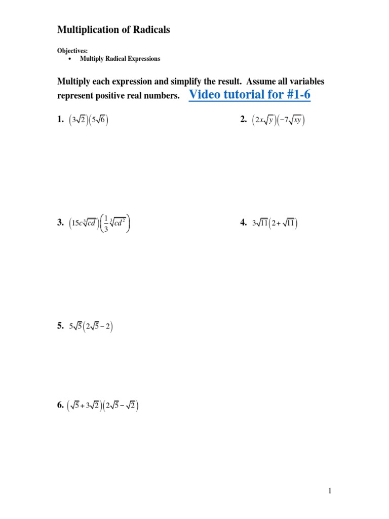 Multiplying Radical Expressions Videos | PDF