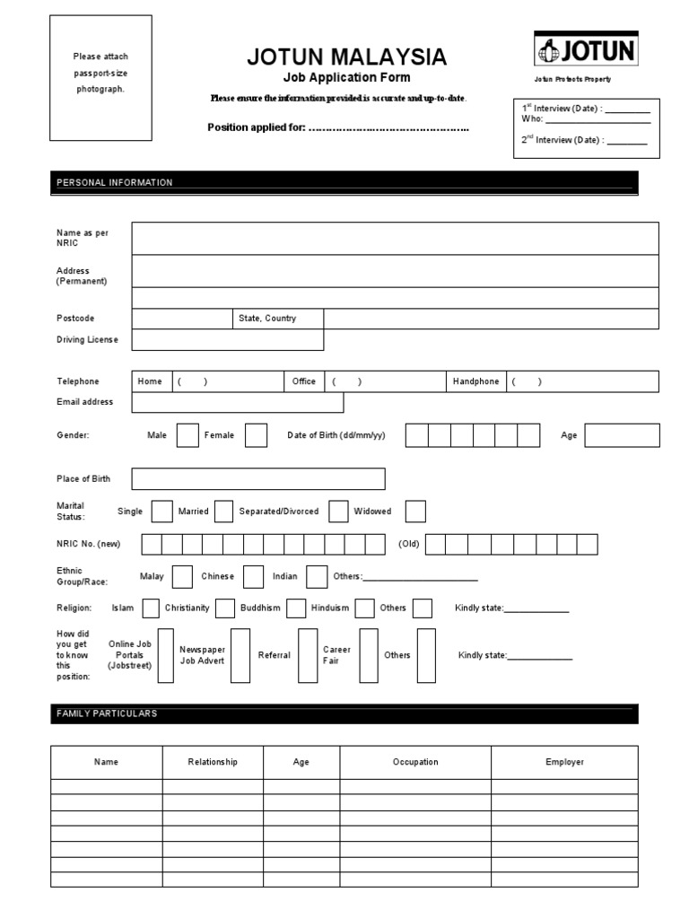 02 - JOTUN - Job Application Form (New) | PDF | Employment | Salary