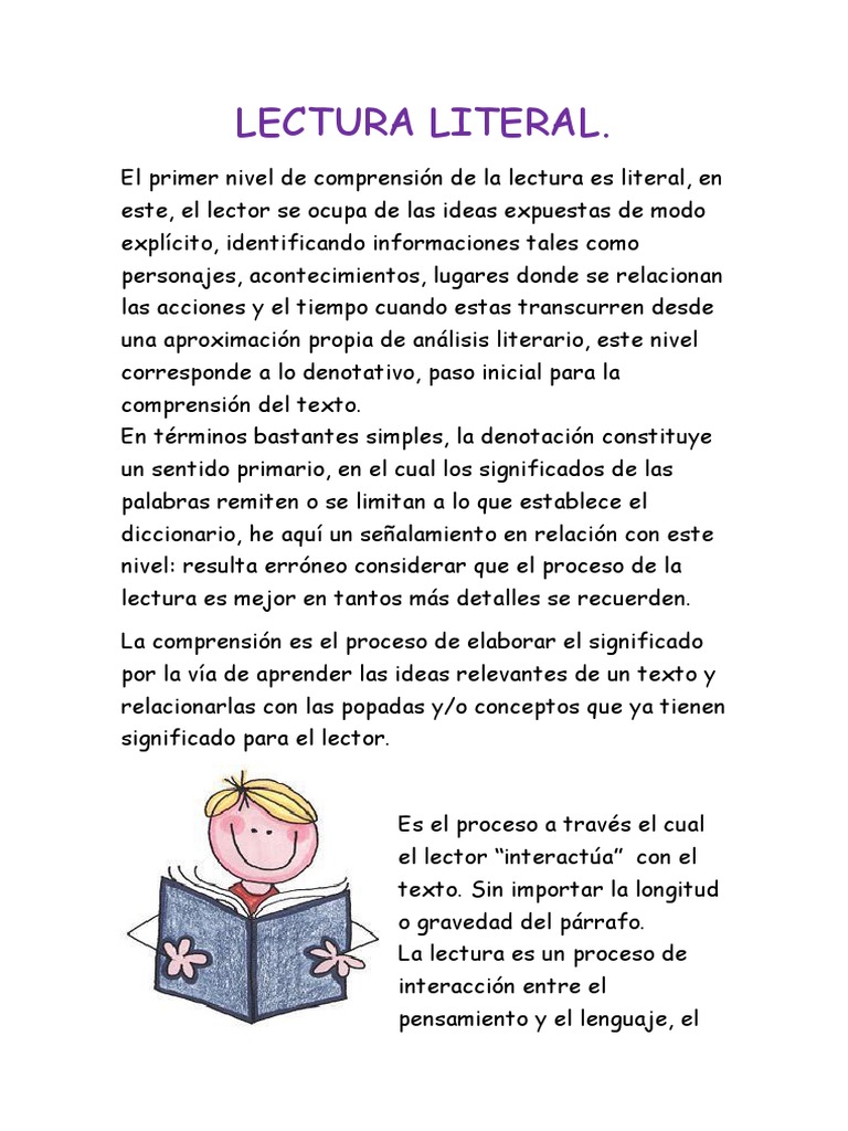 LECTURA LITERAL.TEXTO.docx | Comprensión | Lectura (Proceso)