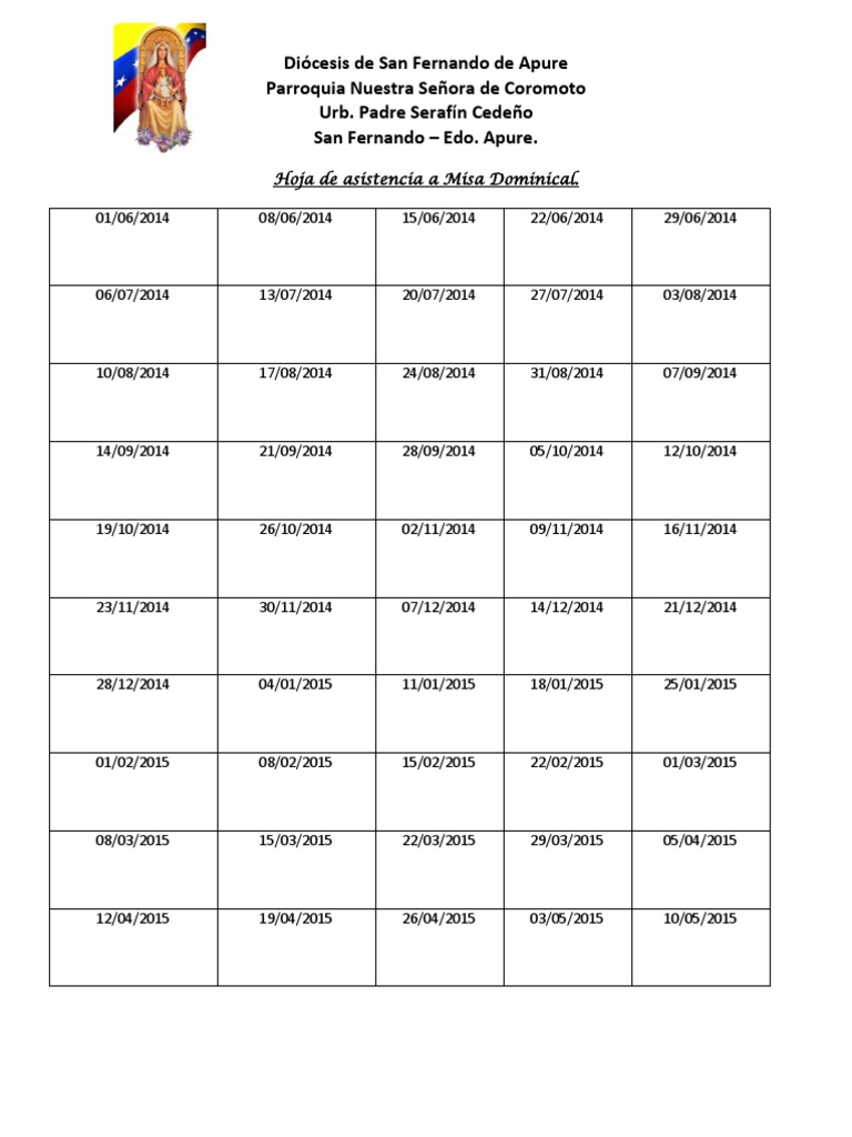 Hoja de Asistencia A Misa Dominical | PDF