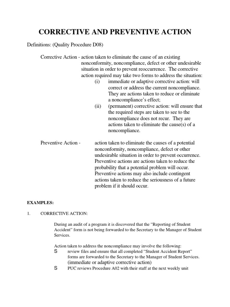 Corrective and Preventive ACTION | PDF | Iso 9000 | Business