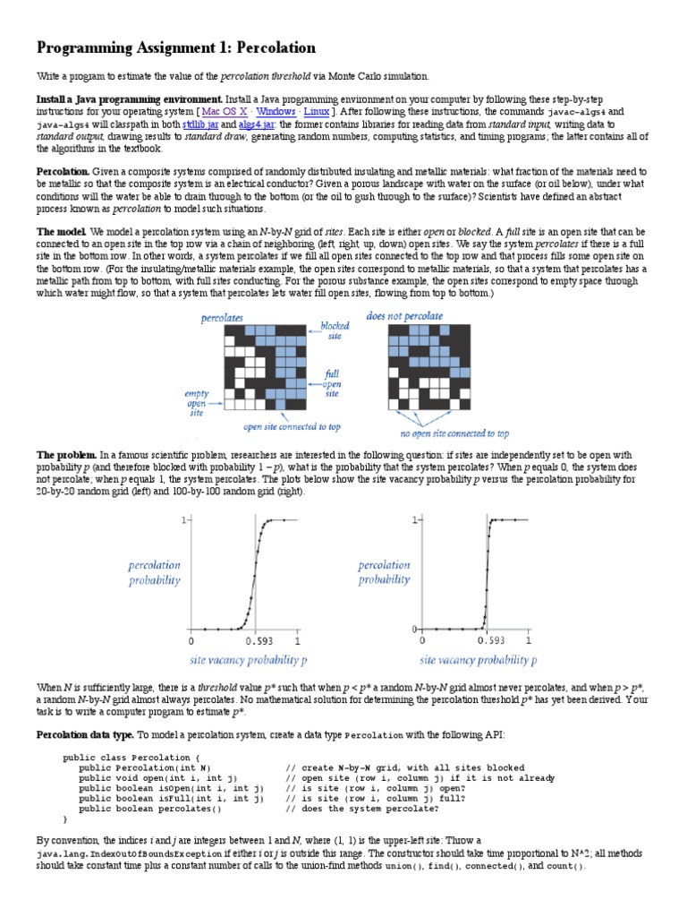 Programming Assignment 1 Percolation Pdf Standard Deviation Integer Computer Science