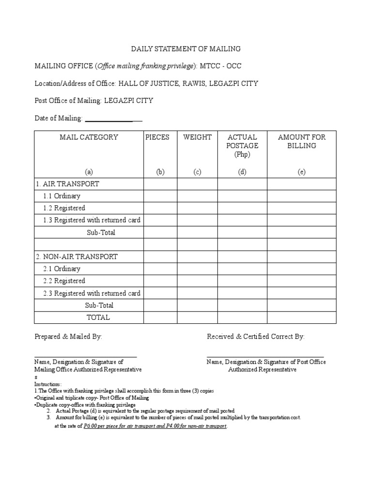 Daily Mailing Statement Template | PDF | Teaching Methods & Materials ...
