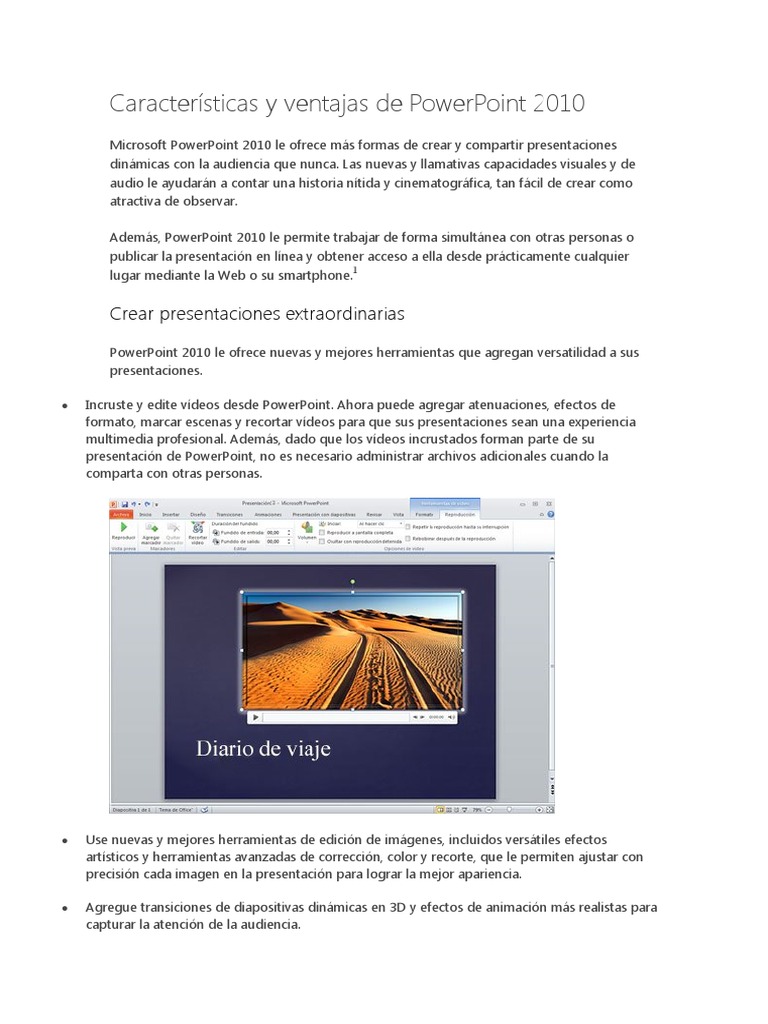 Características y Ventajas de PowerPoint 2010 | PDF | Microsoft Office 2010 | Microsoft PowerPoint