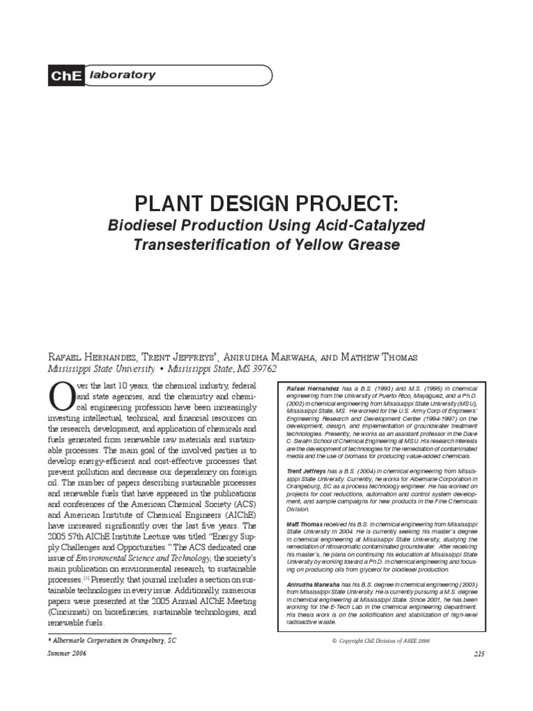 Biodiesel Plant Design | PDF | Biodiesel | Diesel Fuel
