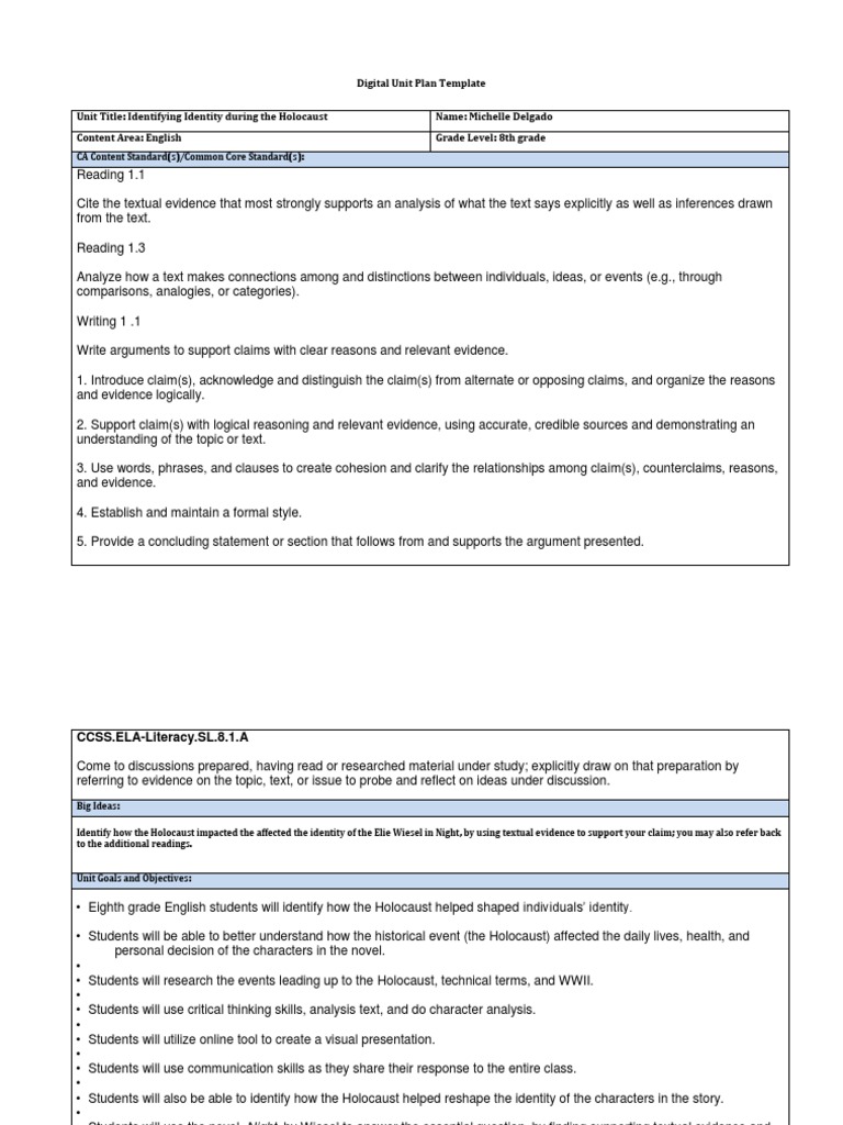 Digital Unit Plan Template English Final 2 | PDF | Lecture | Critical ...