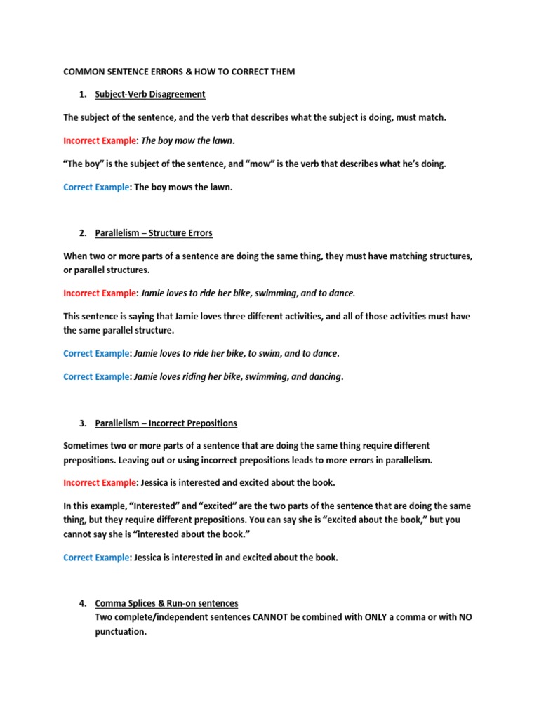 Common Sentence Errors | PDF | Comma | Orthography