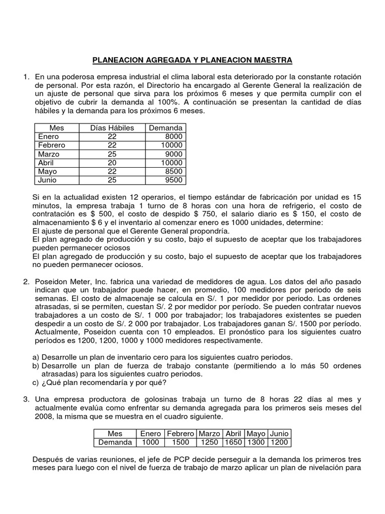 Ejercicios Plan Agregado | PDF | Inventario | Outsourcing